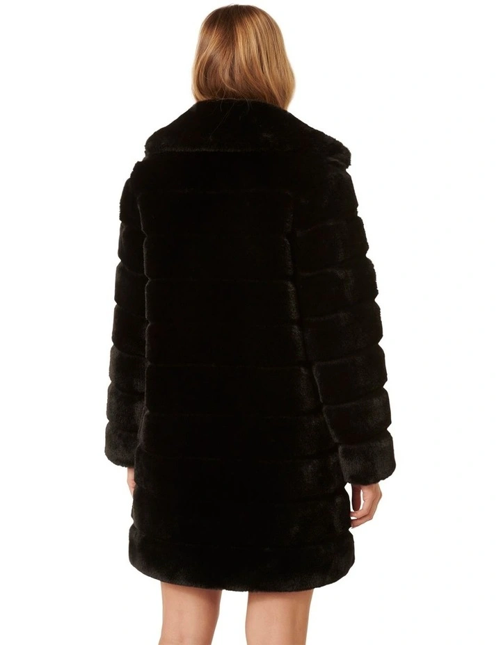 Forever New Tara Fur Coat in Black | MYER