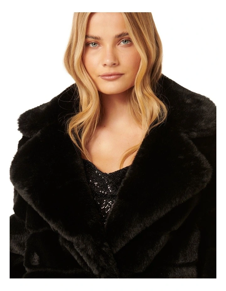 Forever New Tara Fur Coat in Black | MYER