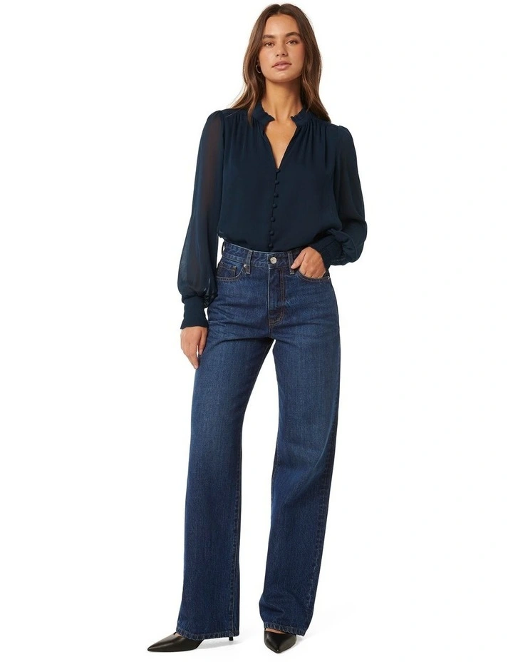 Forever New Floral Fluted Pleat Blouse in Blue | MYER