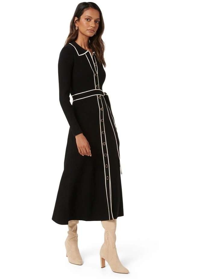 Forever New Clara Tipped A-Line Dress in Black | MYER