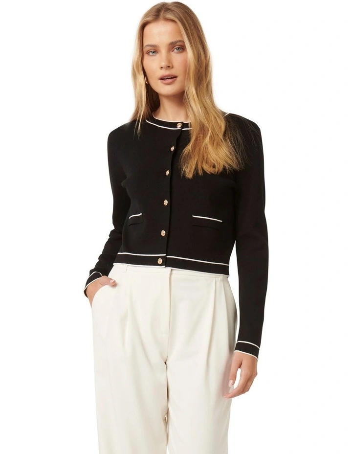 Forever New Gigi Tipped Cardigan in Black | MYER