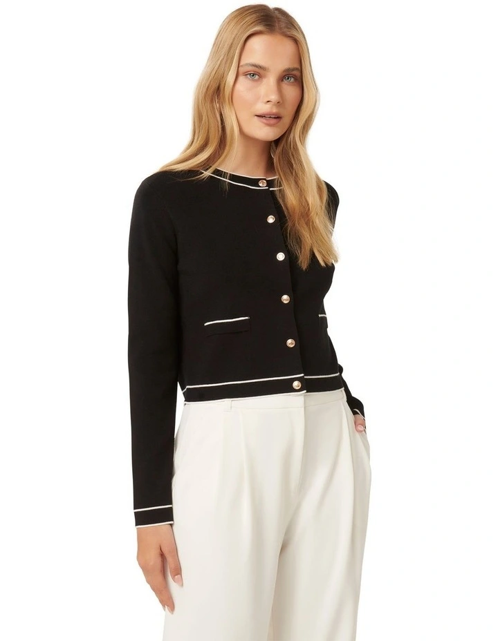 Forever New Gigi Tipped Cardigan in Black | MYER