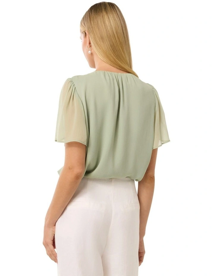 Forever New Alba Button Front Blouse in Aqua Grey | MYER
