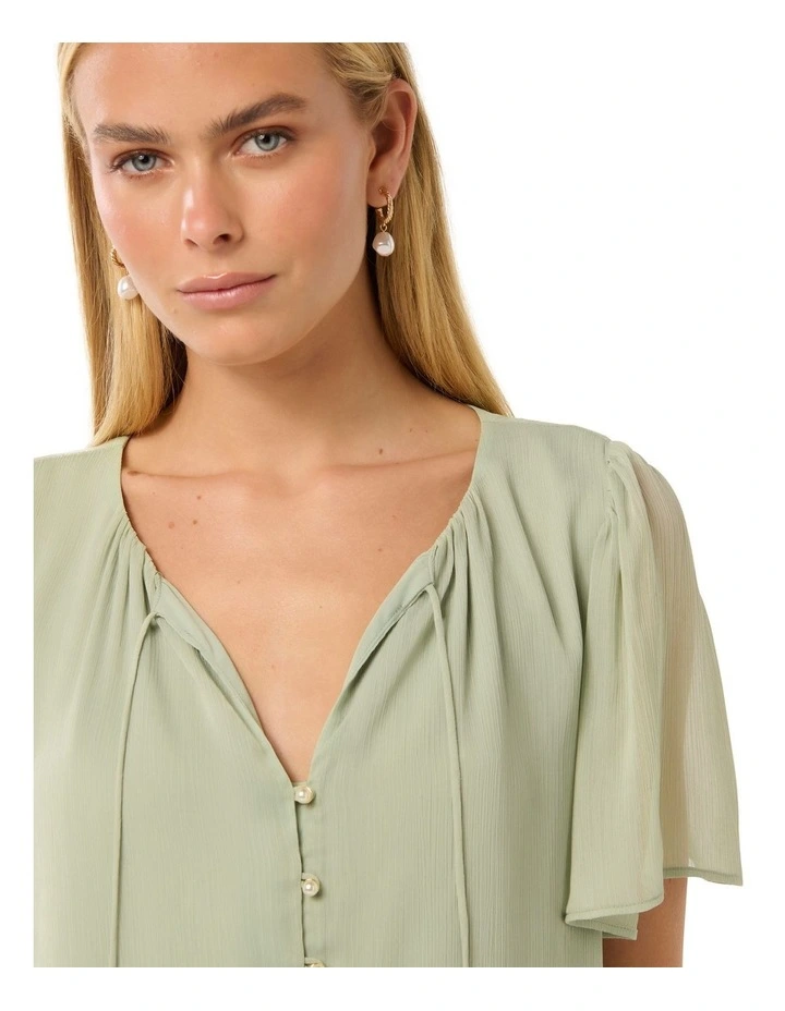 Forever New Alba Button Front Blouse in Aqua Grey | MYER