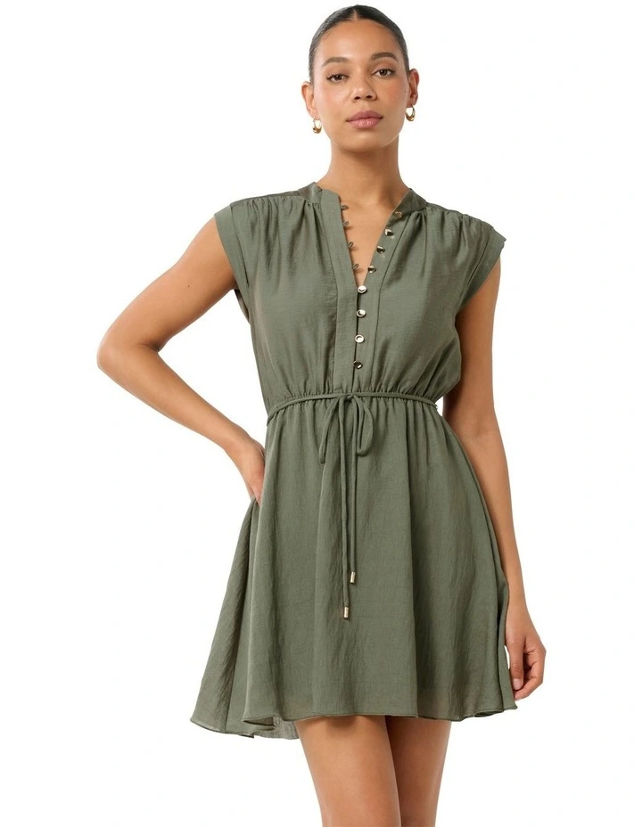 Forever New Lucille Textured Mini Dress in Khaki | MYER