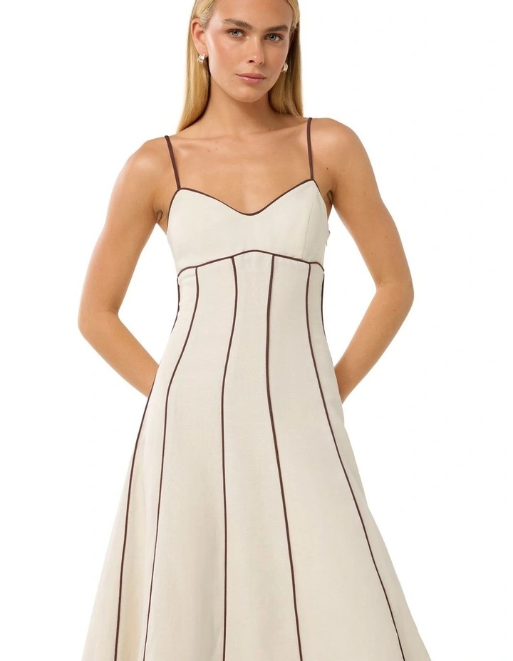 Forever New Roma Contrast Piping Linen Midi Dress in White | MYER