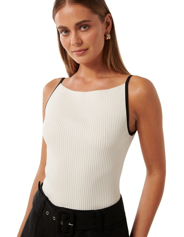Forever New Erica Tipped Tank Top in White | MYER