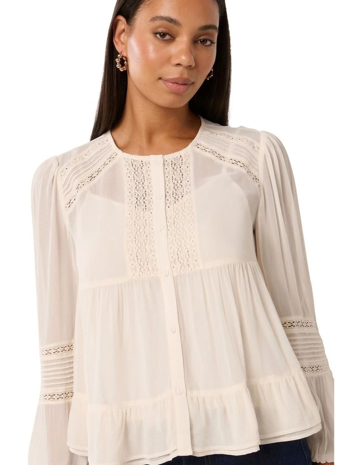 Forever New Hartley Lace Trim Top in Cream Pink | MYER