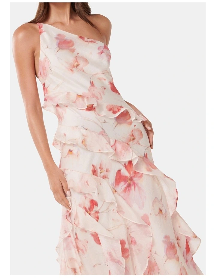 Forever New Belle One Shoulder Ruffle Gown in Pink | MYER