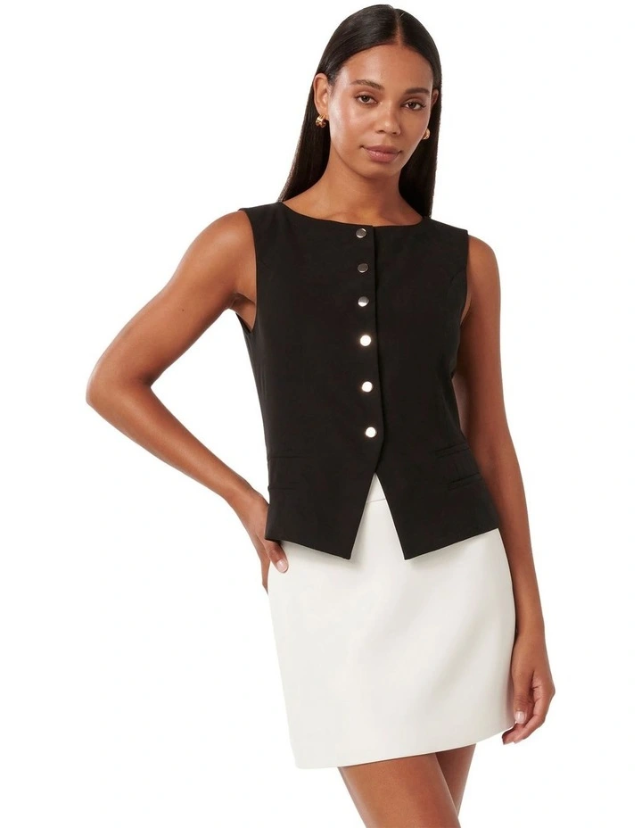 Forever New Bea Snap Front Vest in Black | MYER