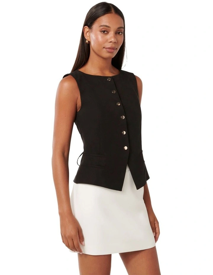 Forever New Bea Snap Front Vest in Black | MYER