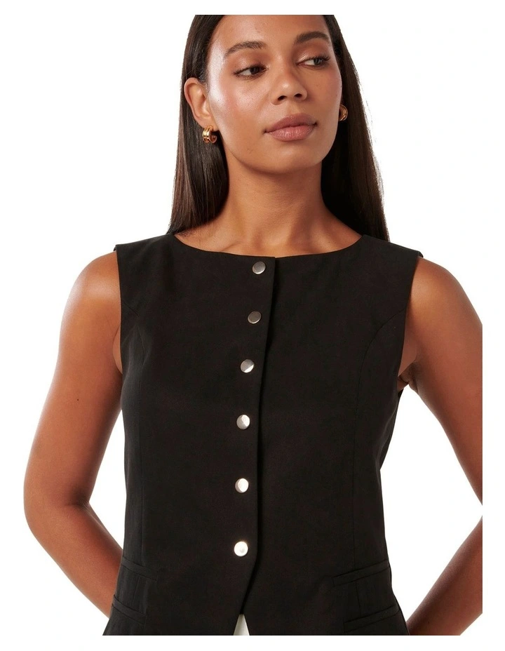 Forever New Bea Snap Front Vest in Black | MYER