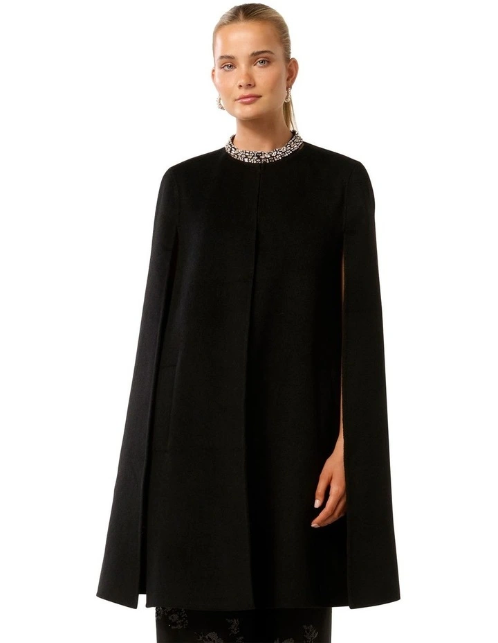 Forever New Beth Felled Seam Cape Coat in Black | MYER