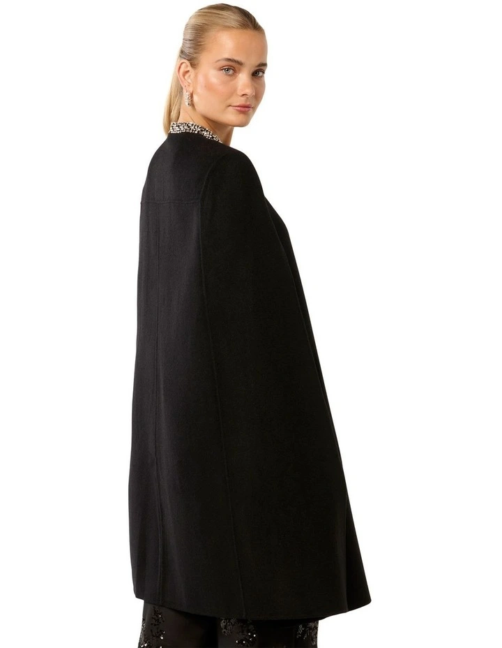 Forever New Beth Felled Seam Cape Coat in Black | MYER