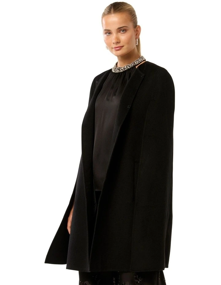 Forever New Beth Felled Seam Cape Coat in Black | MYER