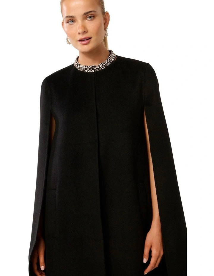 Forever New Beth Felled Seam Cape Coat in Black | MYER