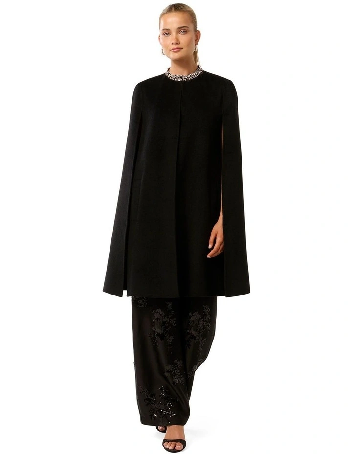 Forever New Beth Felled Seam Cape Coat in Black | MYER