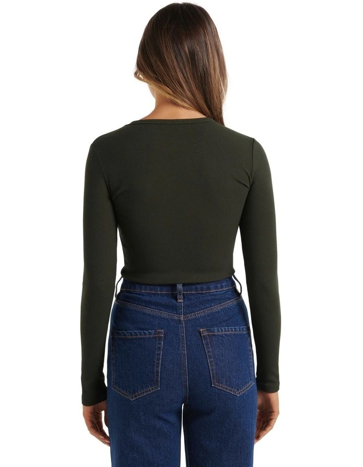 Forever New Darcy Crew Neck Top Olive Green | MYER
