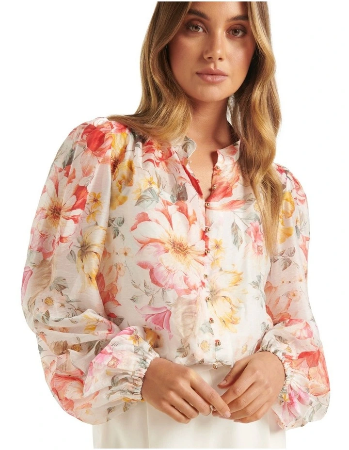 Forever New Amelia Printed Button Down Blouse in Peach Multi | MYER