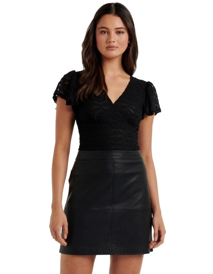 Forever New Claude Lace Flutter Sleeve Top in Black | MYER