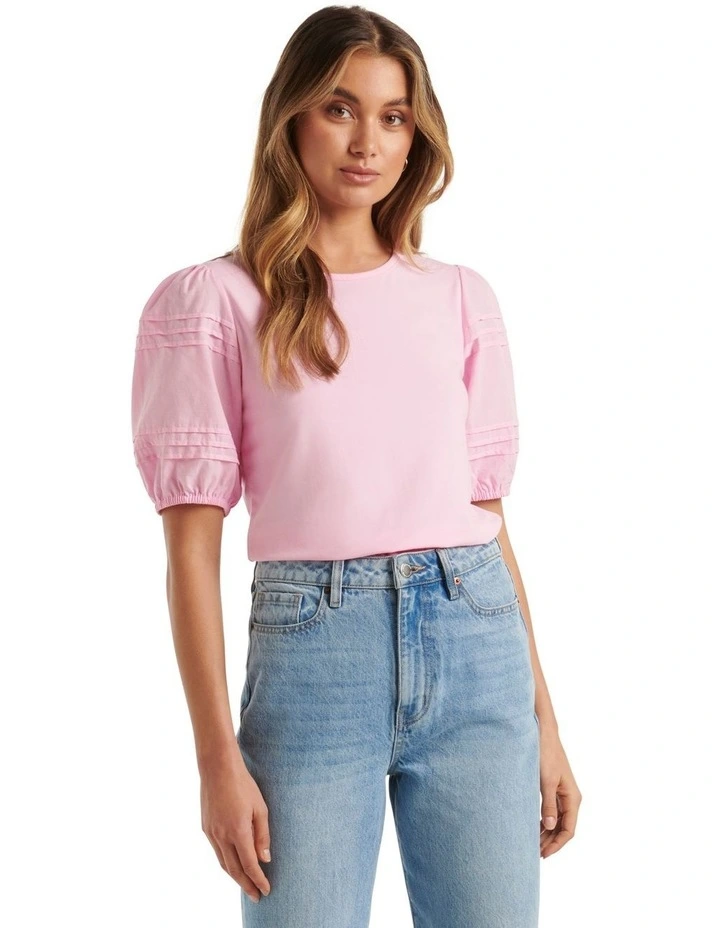 Forever New Kaylie Puff Sleeve Tee in Bubblegum Pink | MYER