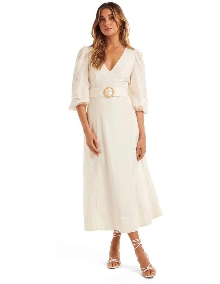 Forever New Delphi Lace Trim Midi Dress in Porcelain | MYER