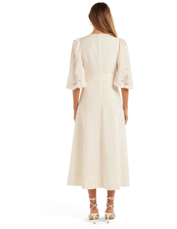 Forever New Delphi Lace Trim Midi Dress in Porcelain | MYER