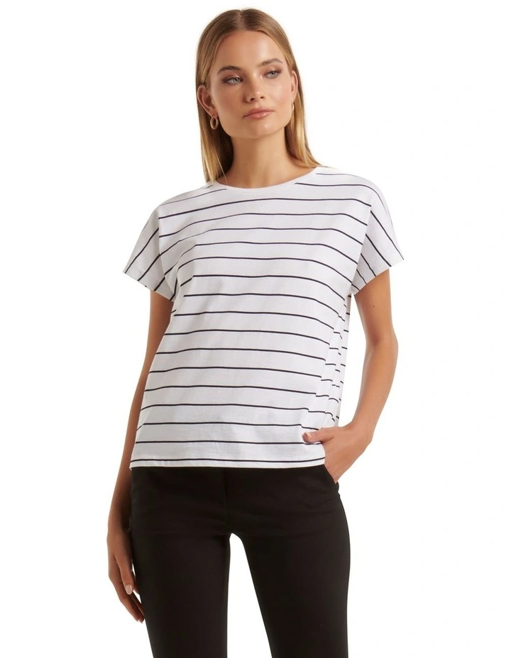 Forever New Callie Boating Stripe Tee in White | MYER