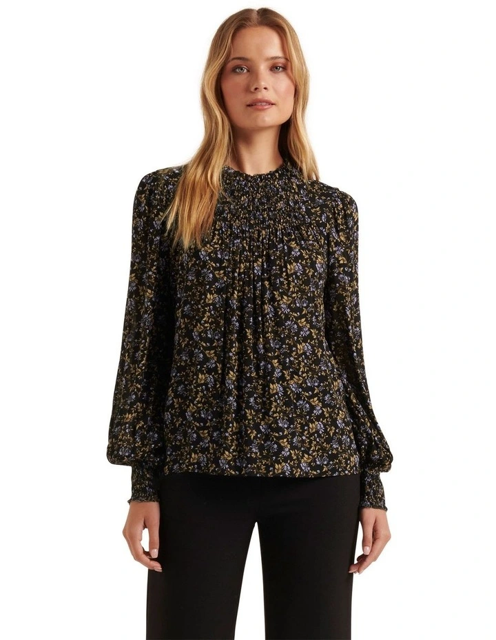 Forever New Cyndell Shirred Yoke Shell Top in Navy Multi | MYER