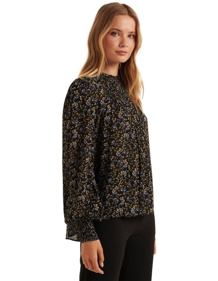 Forever New Cyndell Shirred Yoke Shell Top in Navy Multi | MYER