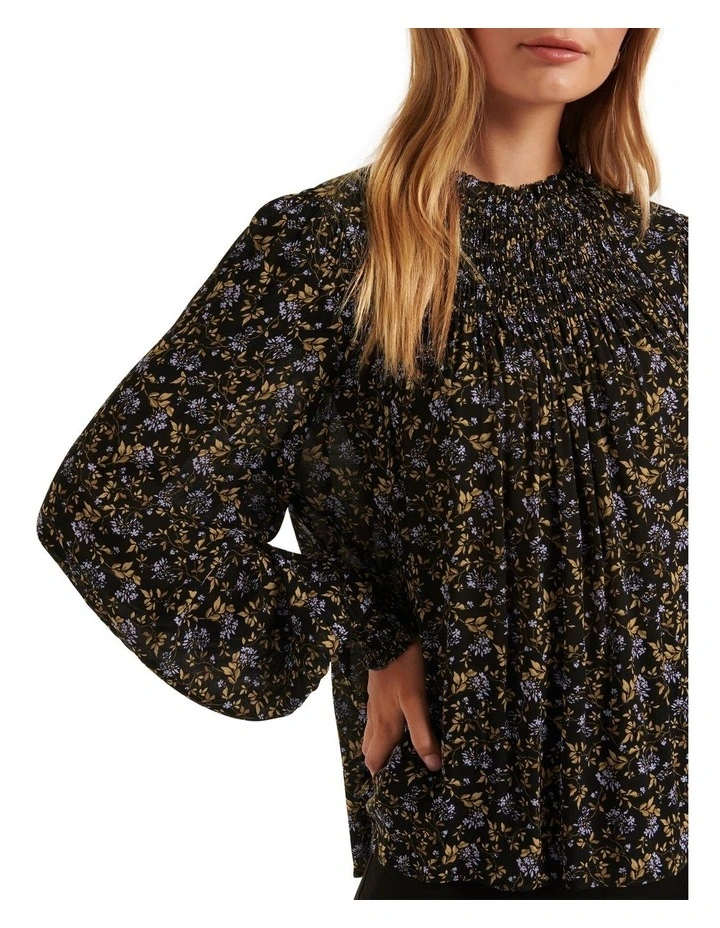 Forever New Cyndell Shirred Yoke Shell Top in Navy Multi | MYER