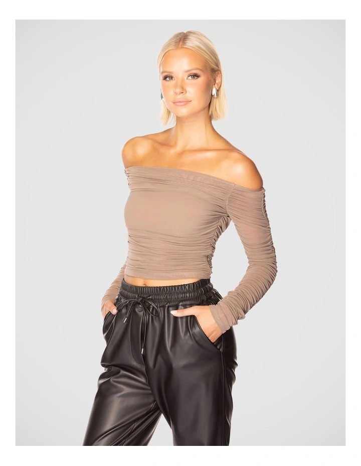 Pilgrim Kai Off Shoulder Mesh Top in Taupe | MYER
