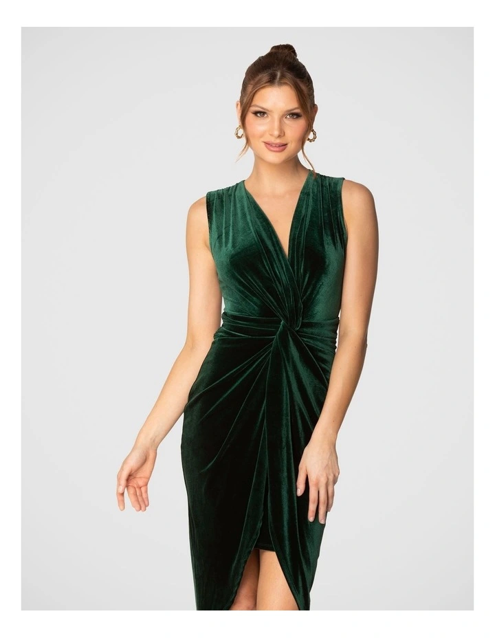 Pilgrim Eman Velvet Knot Midi Dress in Emerald | MYER