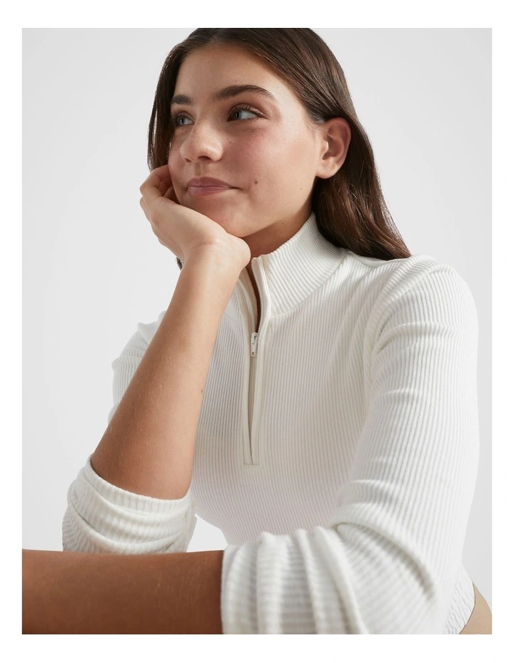 Seed Heritage Zip Neck Top in White | MYER