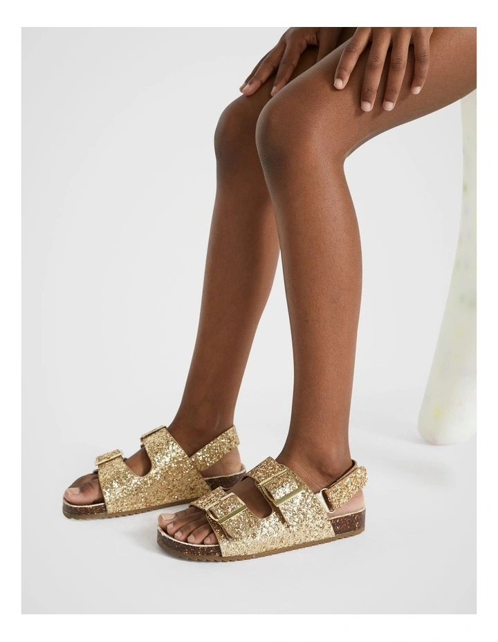 Seed Heritage Glitter Double Buckle Slide in Gold | MYER