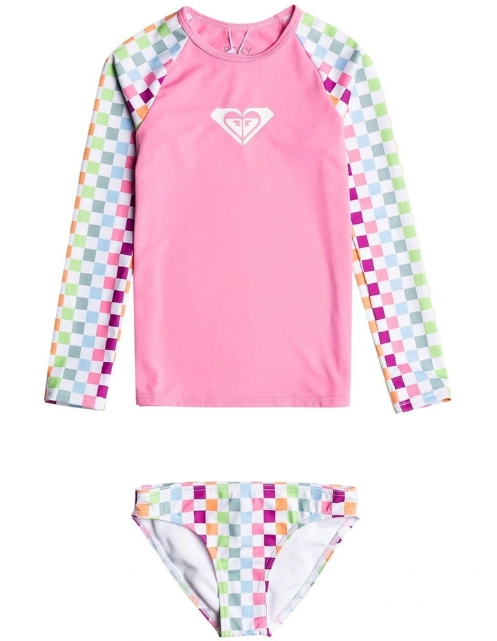 Roxy Rainbow Long Sleeve Rash Vest Set in Bright White Check | MYER
