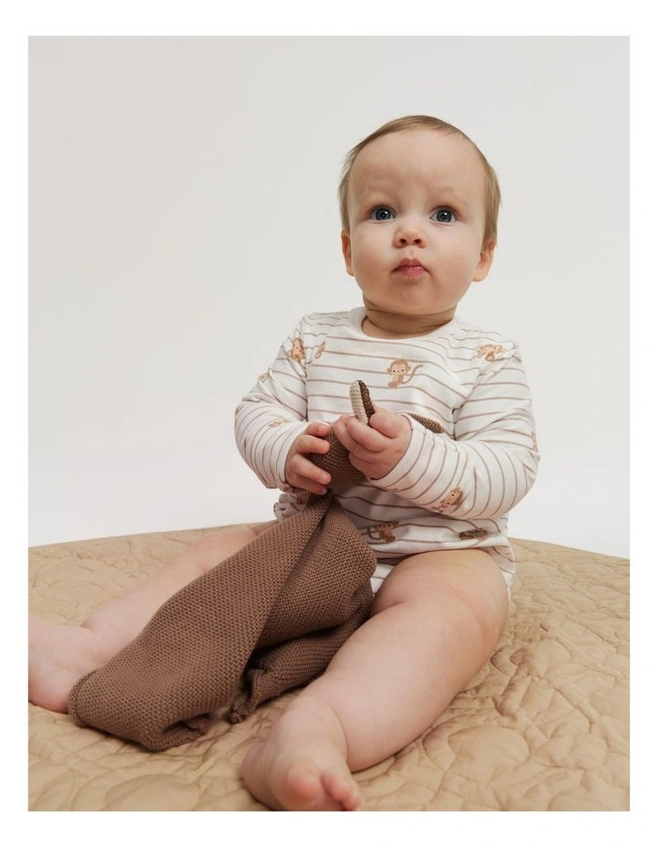 Country Road Organically Grown Cotton Monkey Bodysuit in Natural Stripe ...