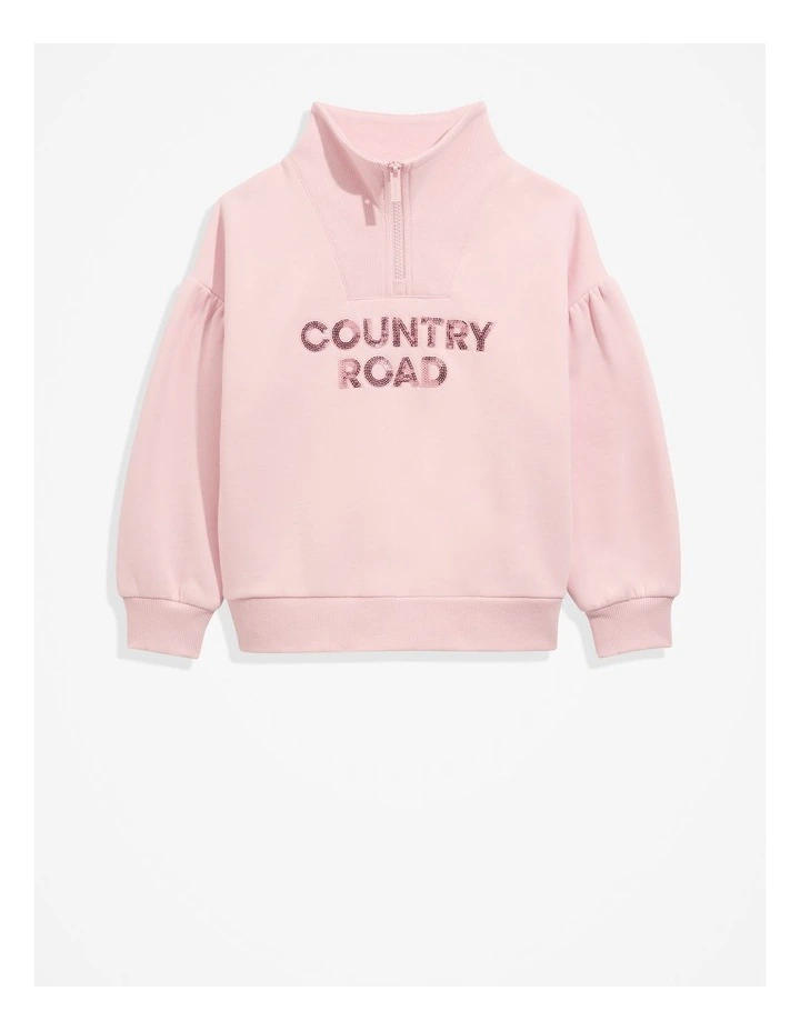 Country Road Australian Cotton Sequin Half Zip Sweatshirt In Mineral ...