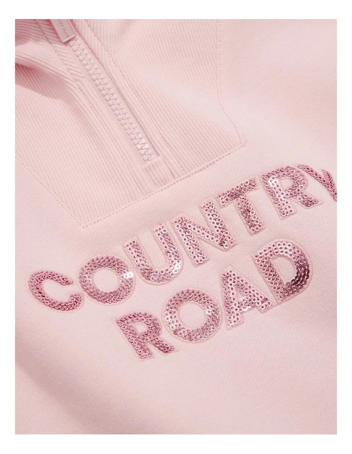 Country Road Australian Cotton Sequin Half Zip Sweatshirt In Mineral ...