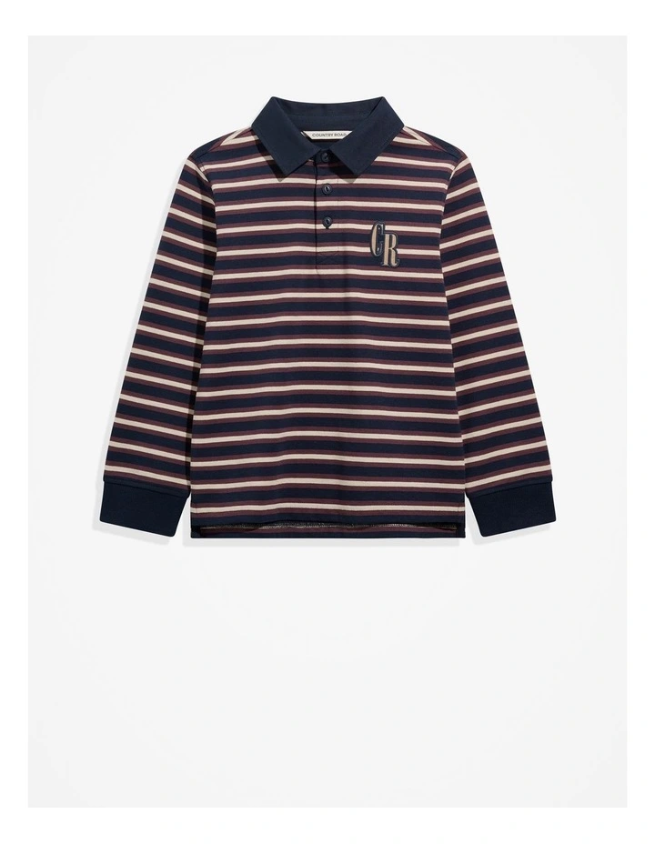 Country Road Long Sleeve Block Stripe Rugby Sweat Top in Navy | MYER