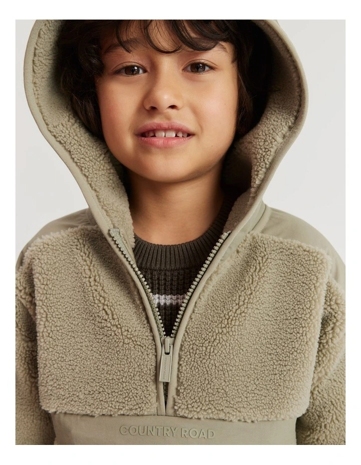 Country Road Recycled Polyester Sherpa Half Zip Sweat In Fern Green | MYER