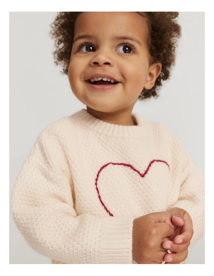 Country Road Heart Knit Pullover in Parchment | MYER