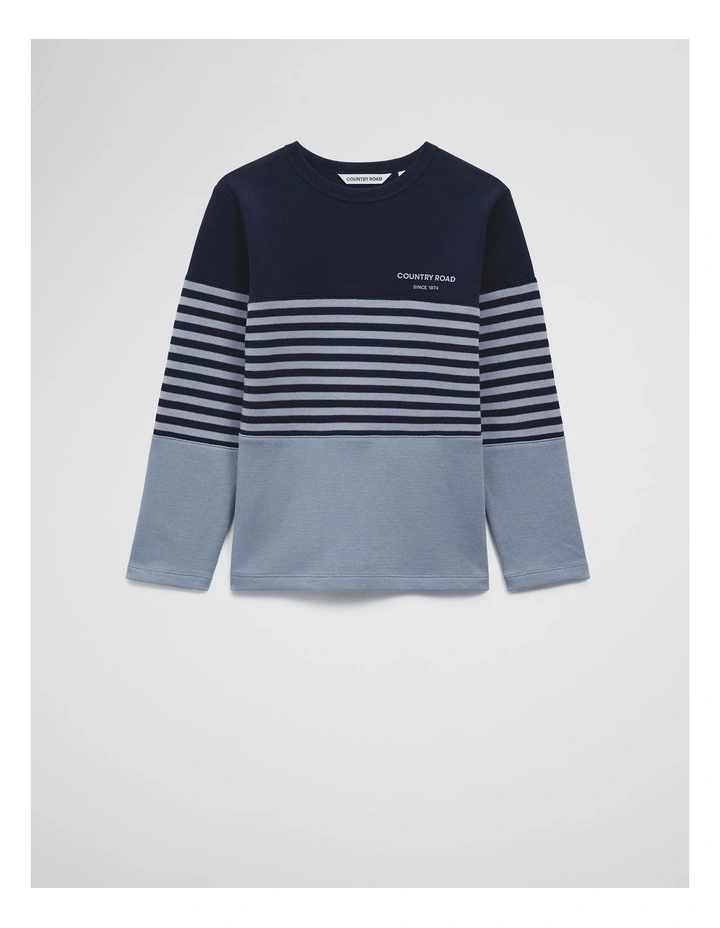 Country Road Organically Grown Cotton Block Stripe T-shirt in Slate ...