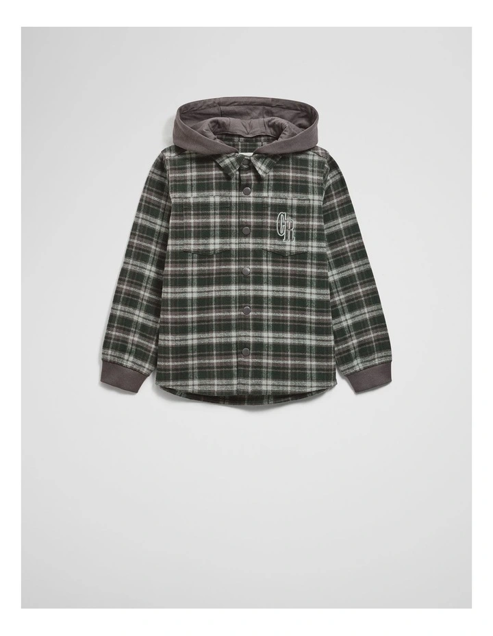 Country Road Organically Grown Cotton Hooded Check Shirt in Forest | MYER