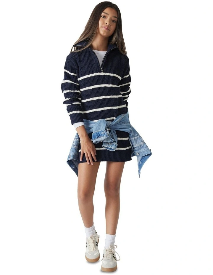 Decjuba Kids Mia Zip Neck Dress in Navy | MYER