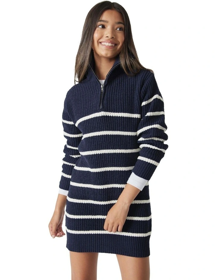 Decjuba Kids Mia Zip Neck Dress in Navy | MYER