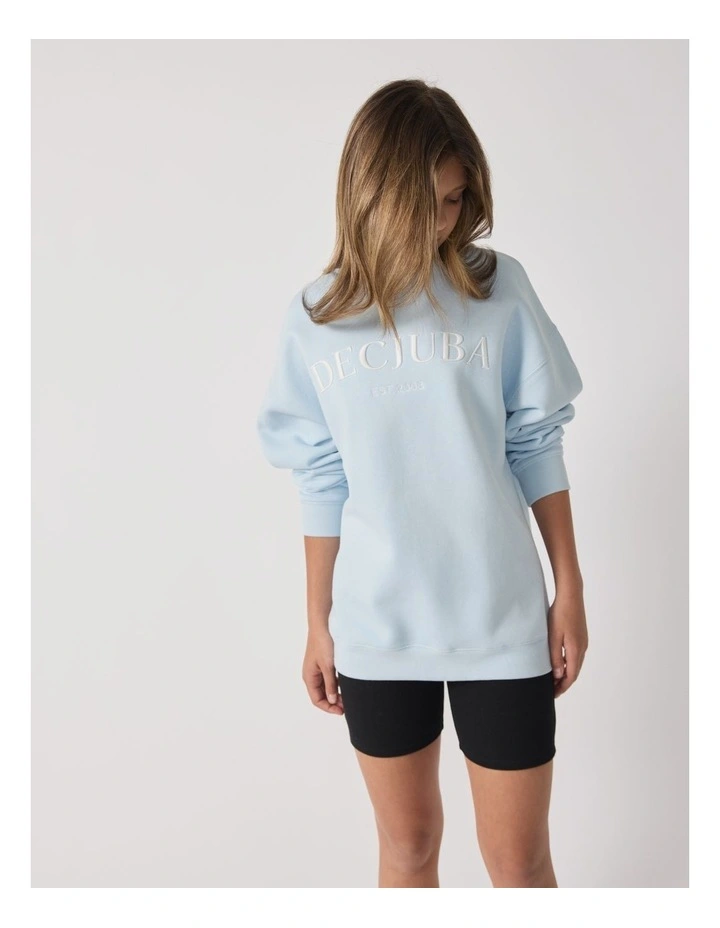 Decjuba Kids Logo 90s Crew Sweatshirt in Blue | MYER