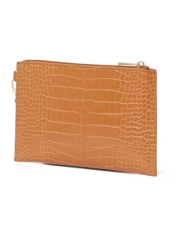 Forever New Rosie Zip Top Tan Croc Pouch | MYER
