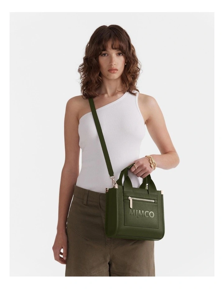 Mimco Patch Leather Mini Tote Bag in Winter Moss | MYER