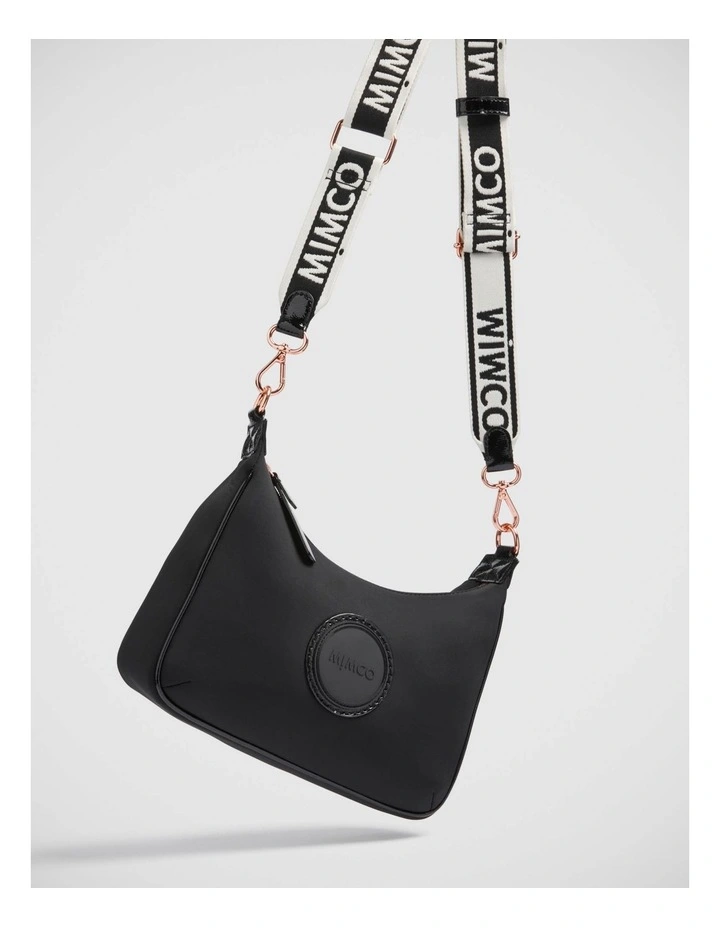 Mimco Serenity Crescent Crossbody Bag in Black Rose Gold | MYER